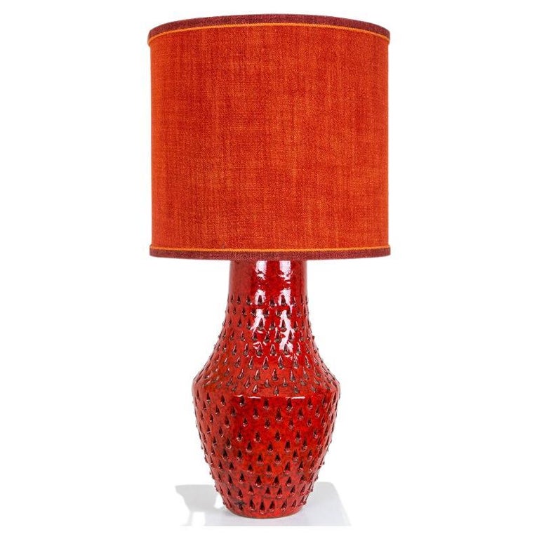 Red Bitossi Ceramic Table Lamp with New Custom Made Lampshade For Sale ...
