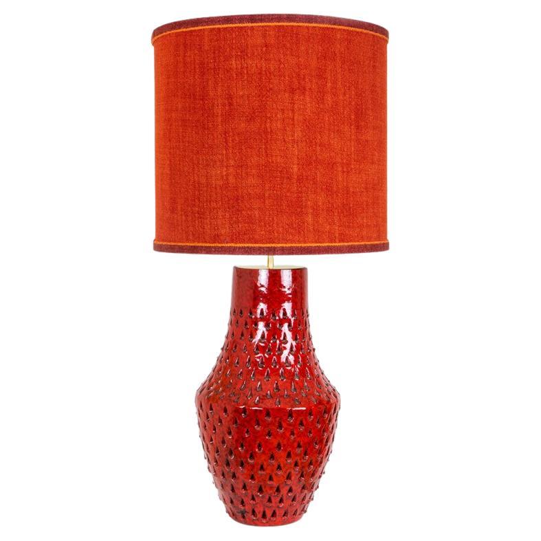 Red Bitossi Ceramic Table Lamp with New Custom Made Lampshade For Sale ...