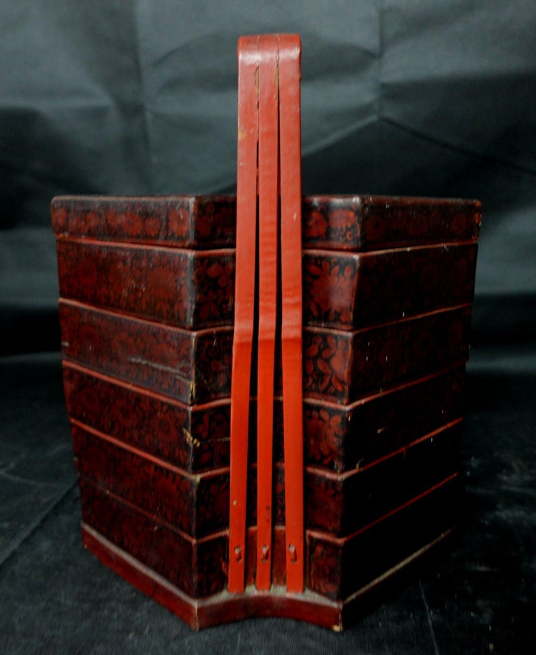 Red/Black-Lacquered Fan-Shape Five-Case Lunch Box, Ric.00034 For Sale ...