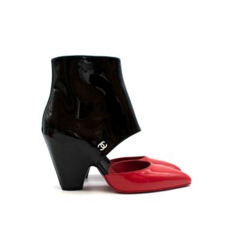 Red and Black Patent Calfskin Cut-Out Booties For Sale at 1stDibs