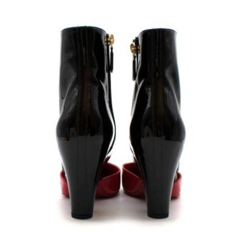 Red and Black Patent Calfskin Cut-Out Booties For Sale at 1stDibs