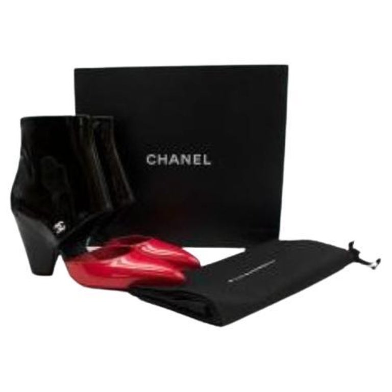 Red and Black Patent Calfskin Cut-Out Booties For Sale at 1stDibs