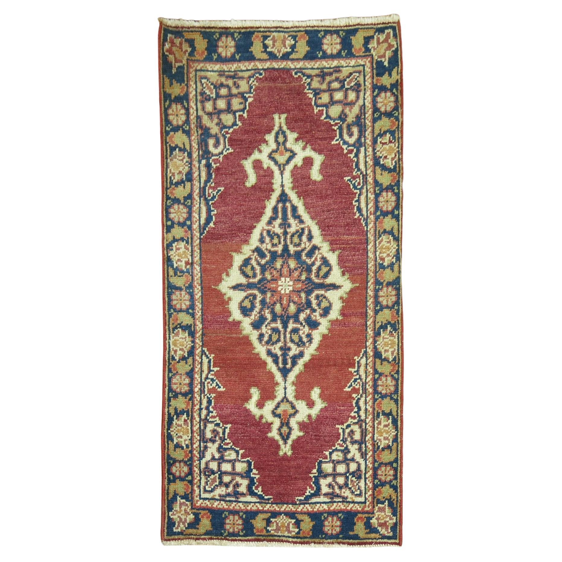 Red Blue Turkish Yastik Rug For Sale at 1stDibs