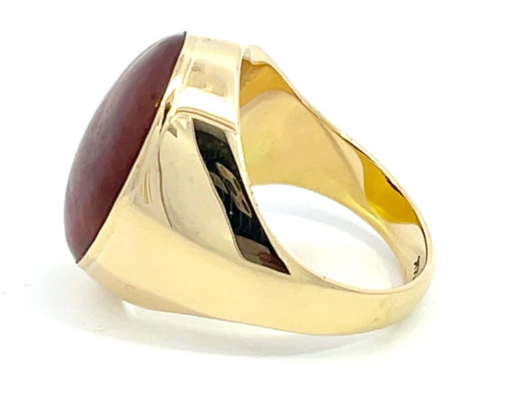 Red Brown Mottled Oval Cabochon Jade Ring in 14k Yellow Gold For Sale ...