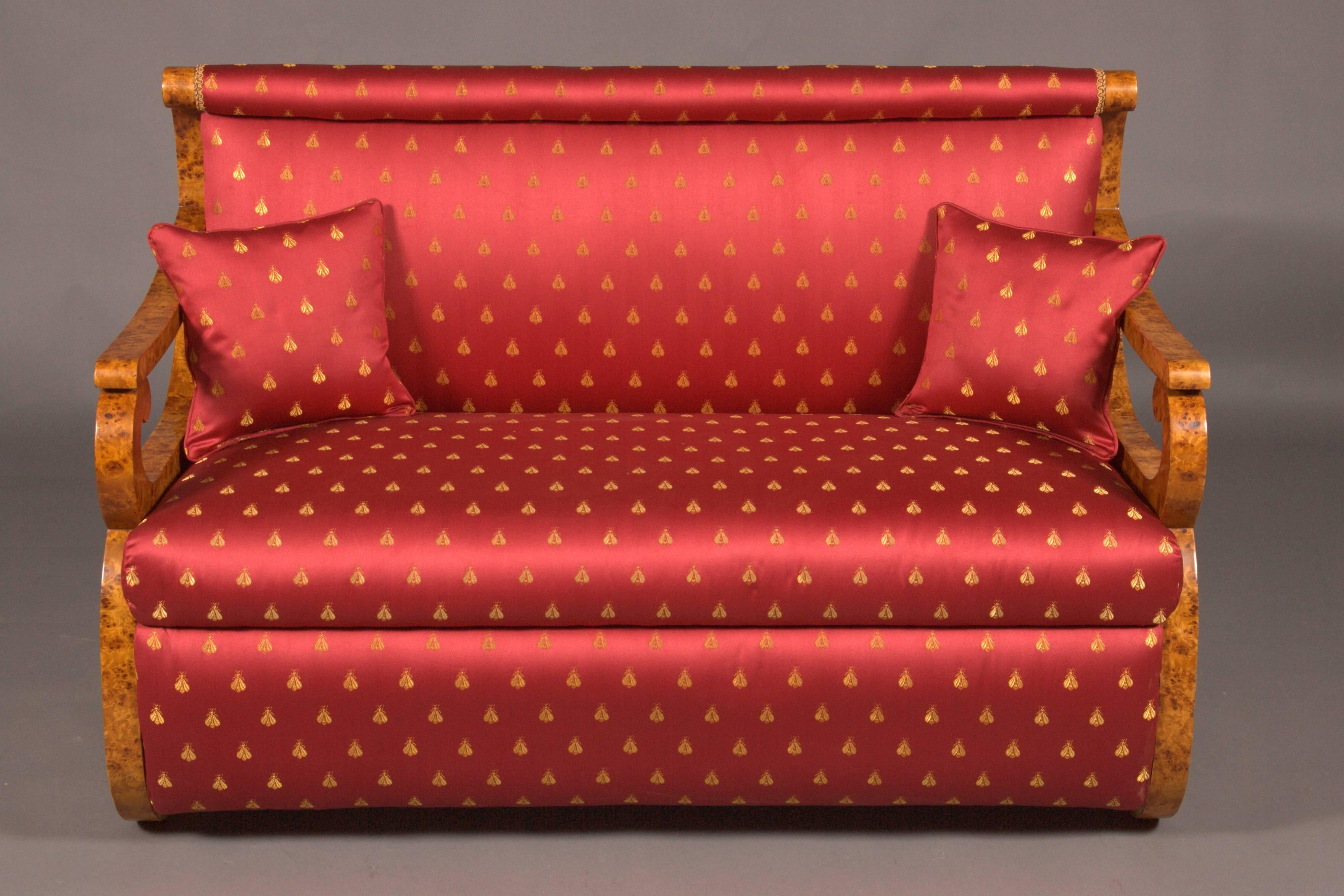 Red Canapé Sofa in Viennese Biedermeier Style, Maple Root Veneer on ...