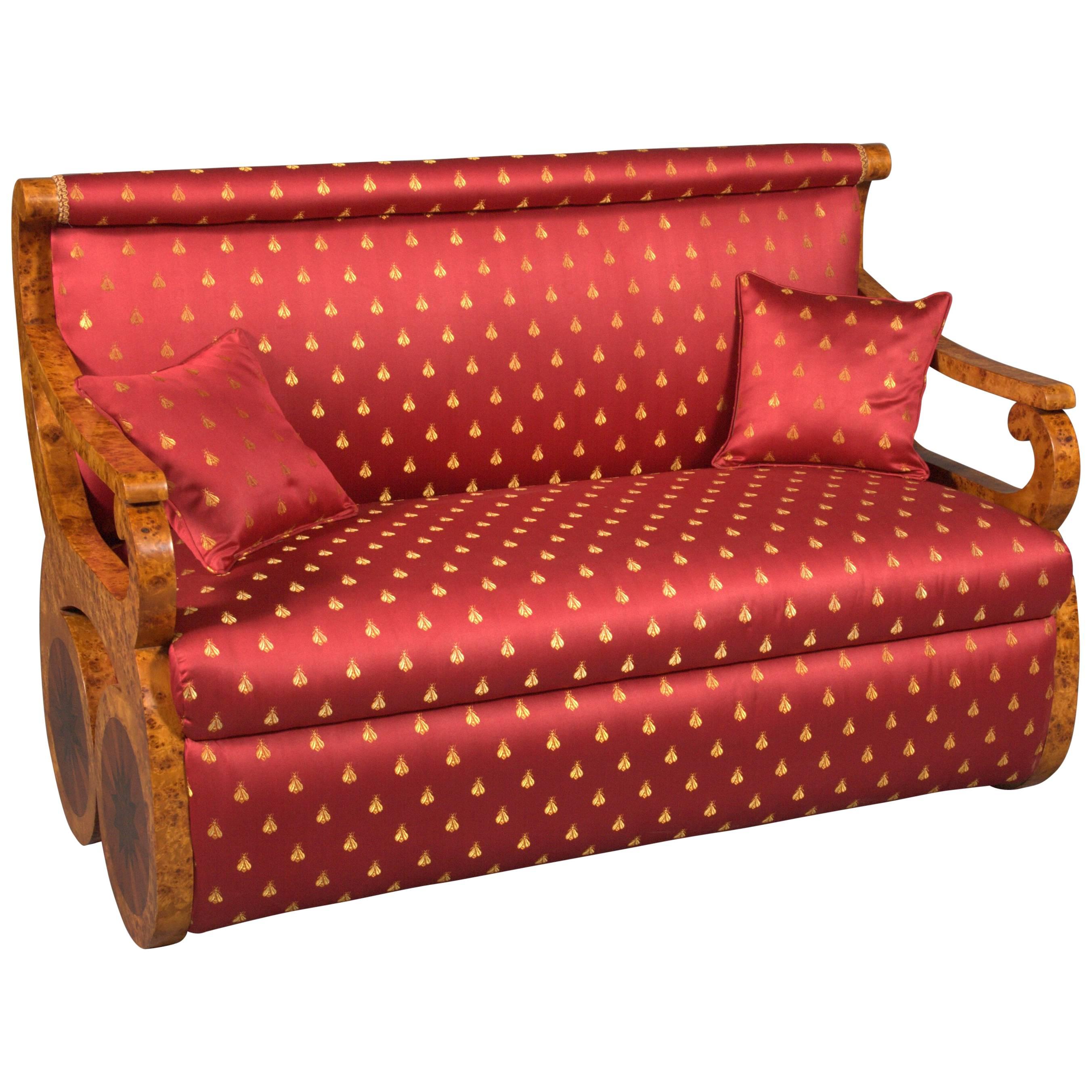 Red Canapé Sofa in Viennese Biedermeier Style, Maple Root Veneer on ...