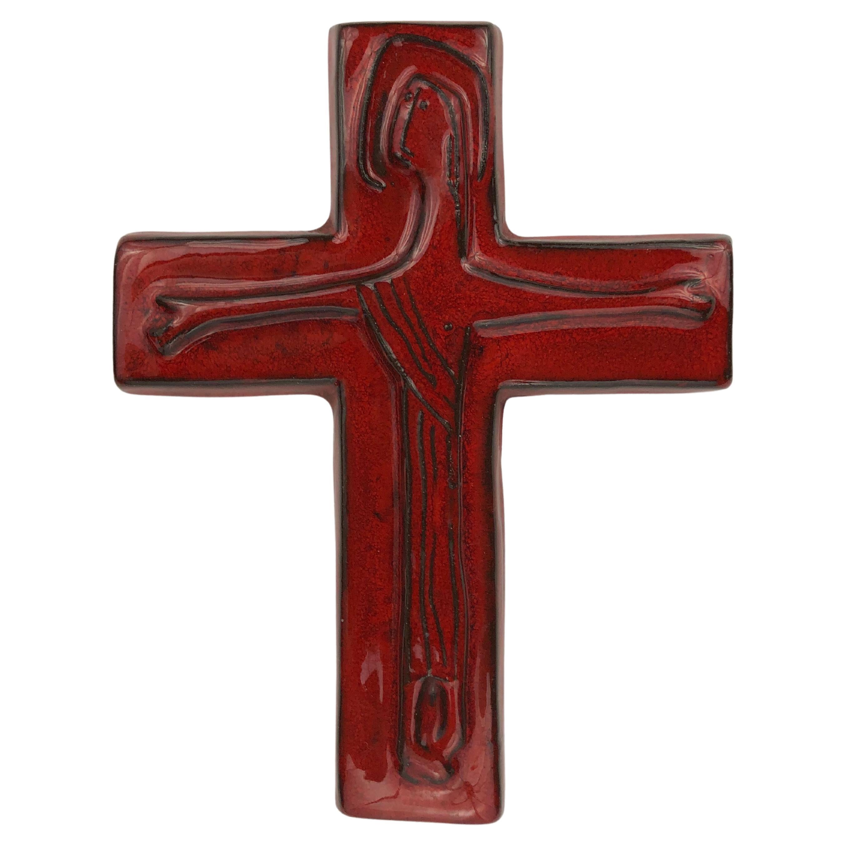 Red Ceramic Cross with Christ Figure, a Modernist Northern European ...