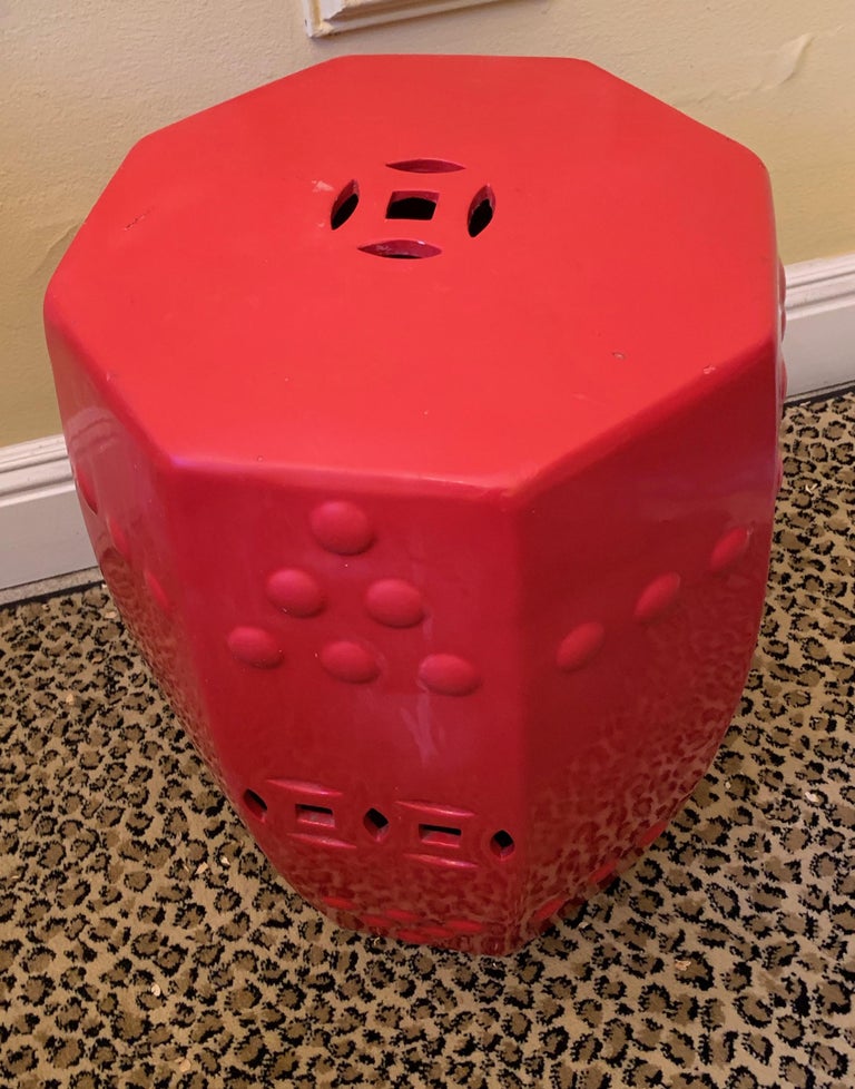 Red Ceramic Garden Stool Side Table at 1stDibs