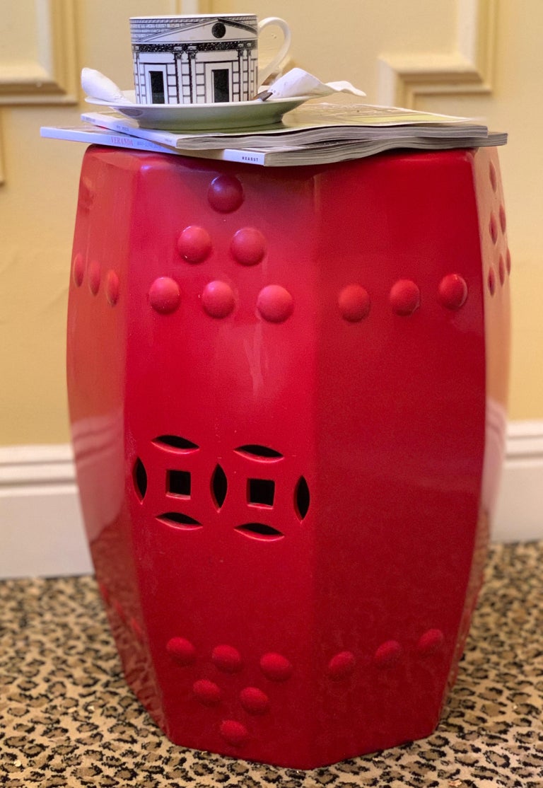 Red Ceramic Garden Stool Side Table at 1stDibs