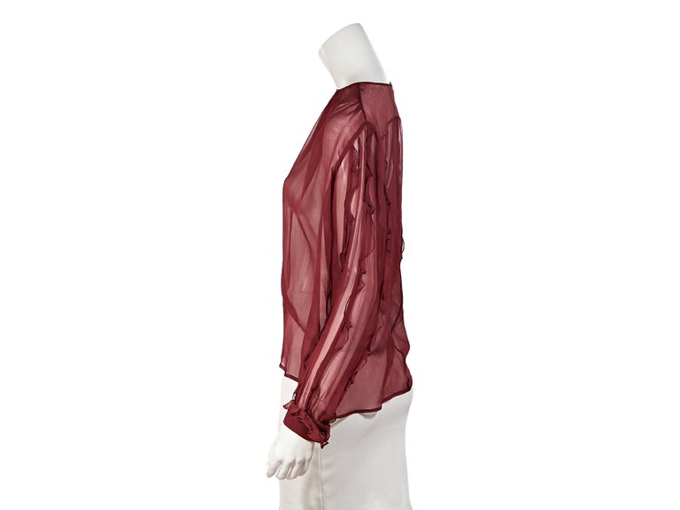 Red Chanel Ruffle Silk Blouse at 1stDibs