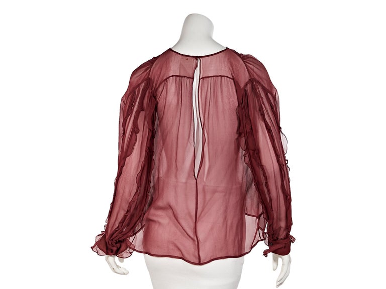 Red Chanel Ruffle Silk Blouse at 1stDibs