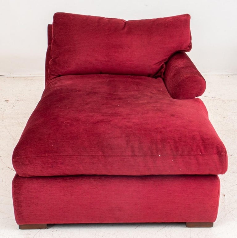 Red Chenille Upholstered Chaise Lounge For Sale at 1stDibs