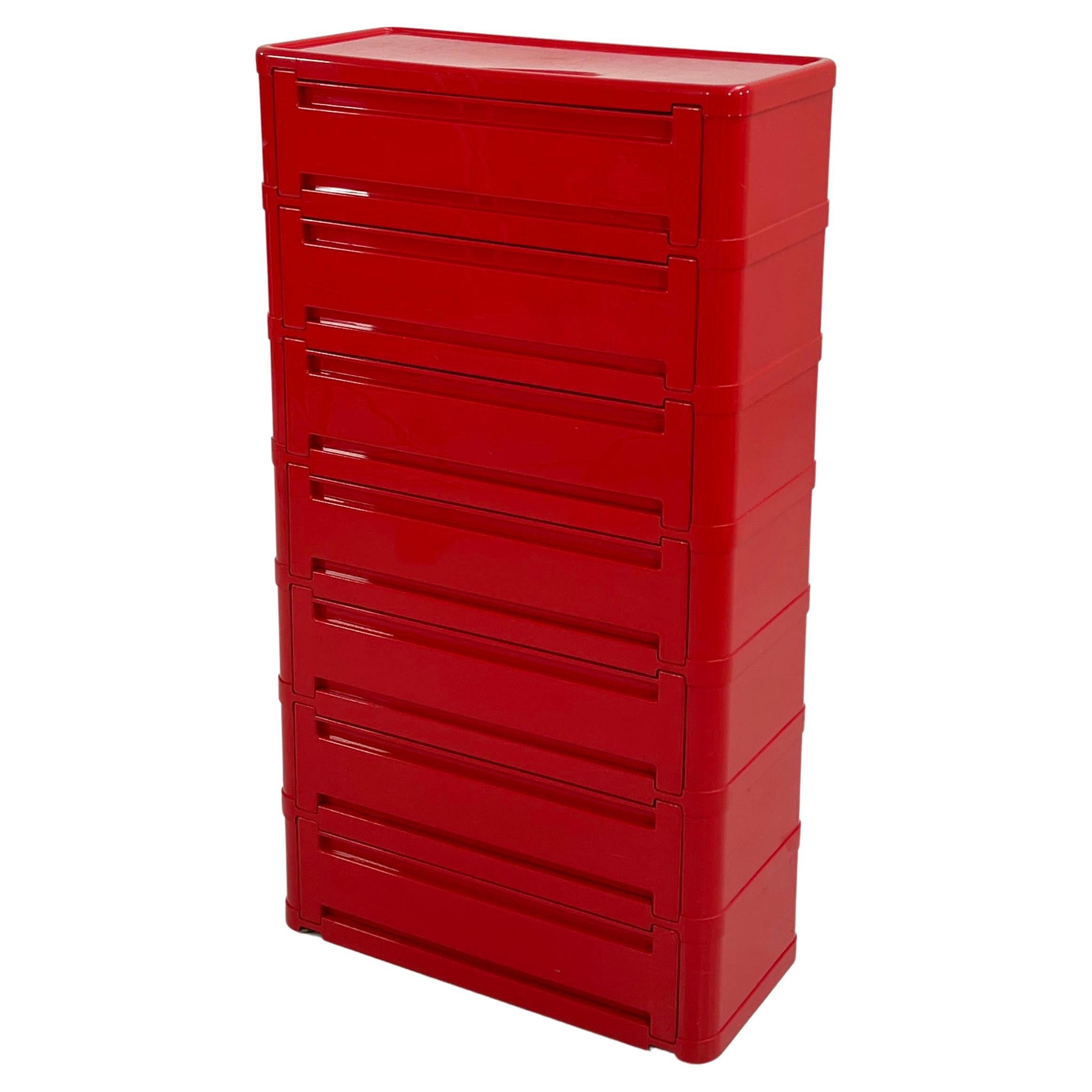 Red Chest of Drawers Model “4964” by Olaf Von Bohr for Kartell, 1970s ...