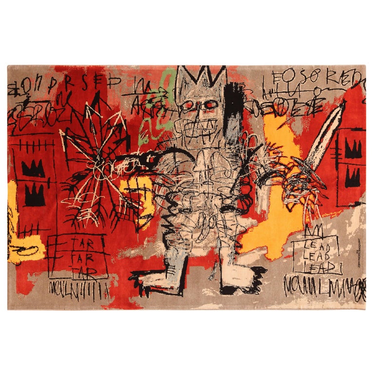 Red Color Modern Basquiat Inspired Art Area Rug. 6 ft 7 in x 9 ft 6 in ...