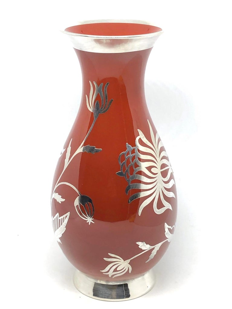 Red Colored Silver Overlay Vase by Furstenberg Germany, German 1930s ...