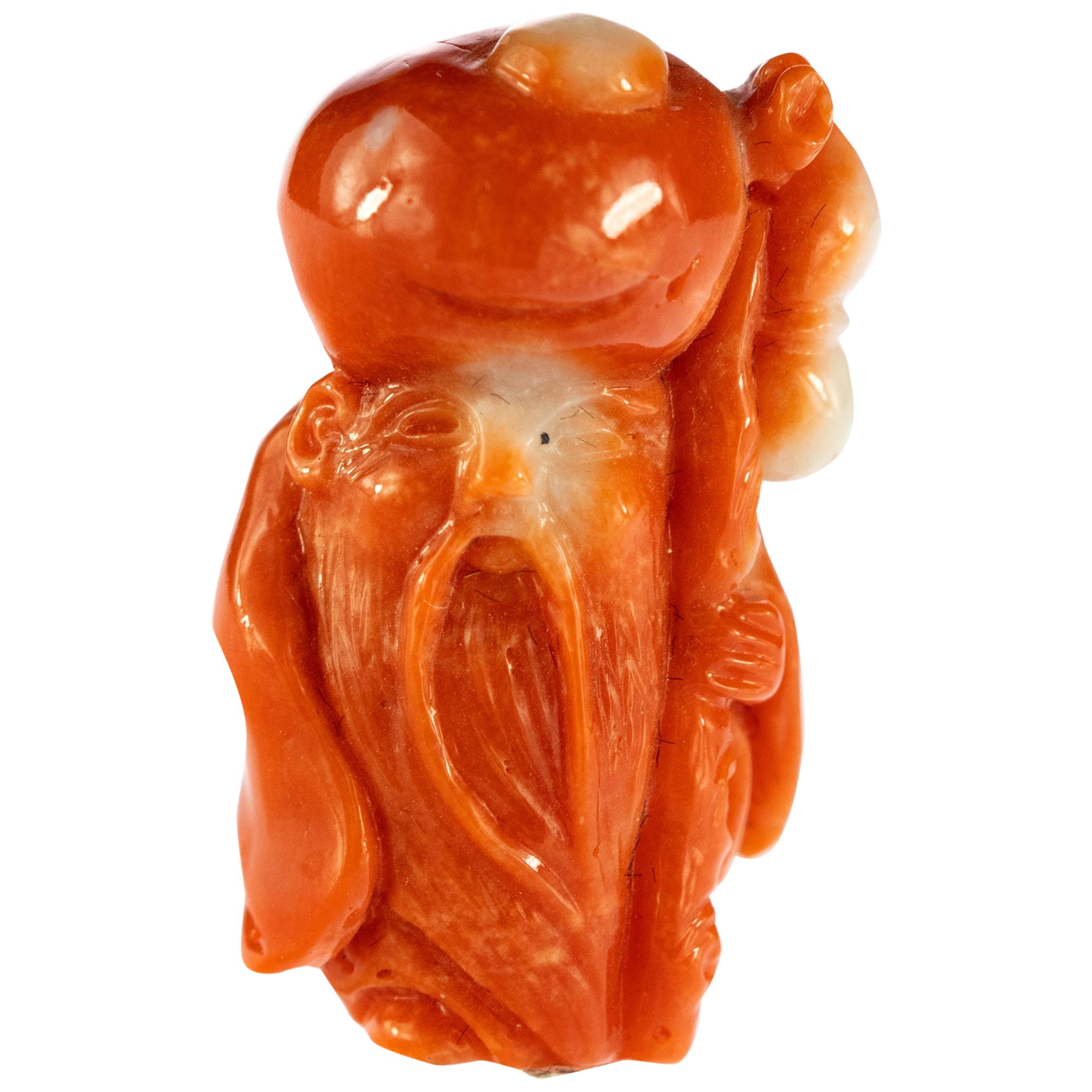 Red Coral Chinese Wise man Hand Carved Taiwan Statue Asian Art ...