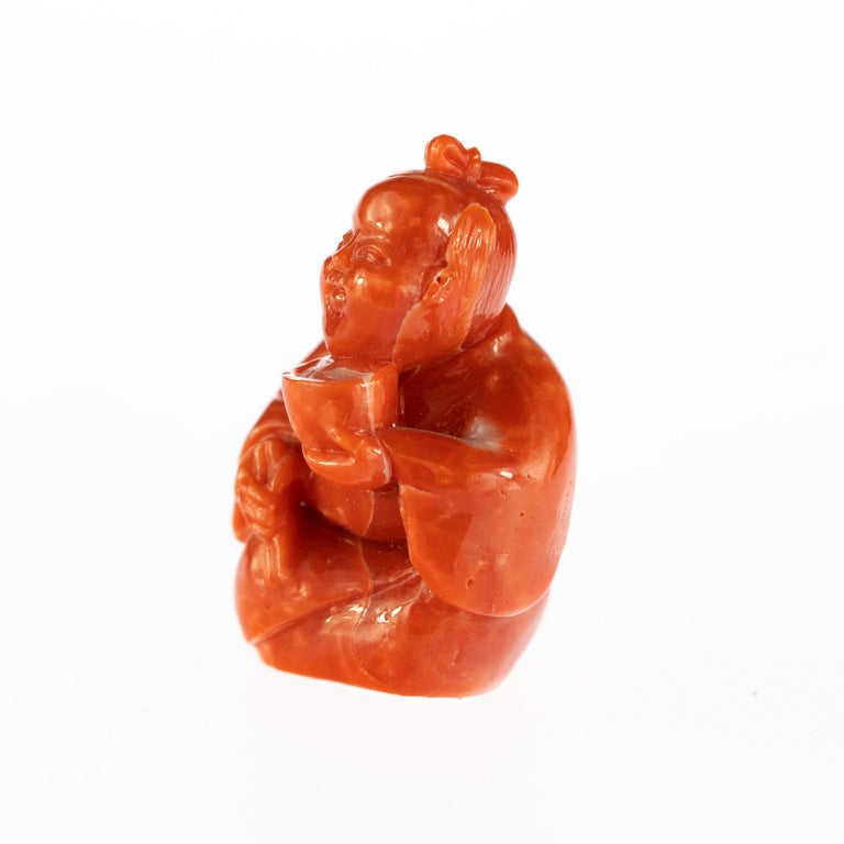 Red Coral Chinese Wise Man Hand Carved Statue Asian Art Meditation ...
