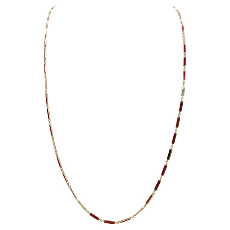 Red Coral Gem Yellow Gold Link Chain Necklace For Sale at 1stDibs