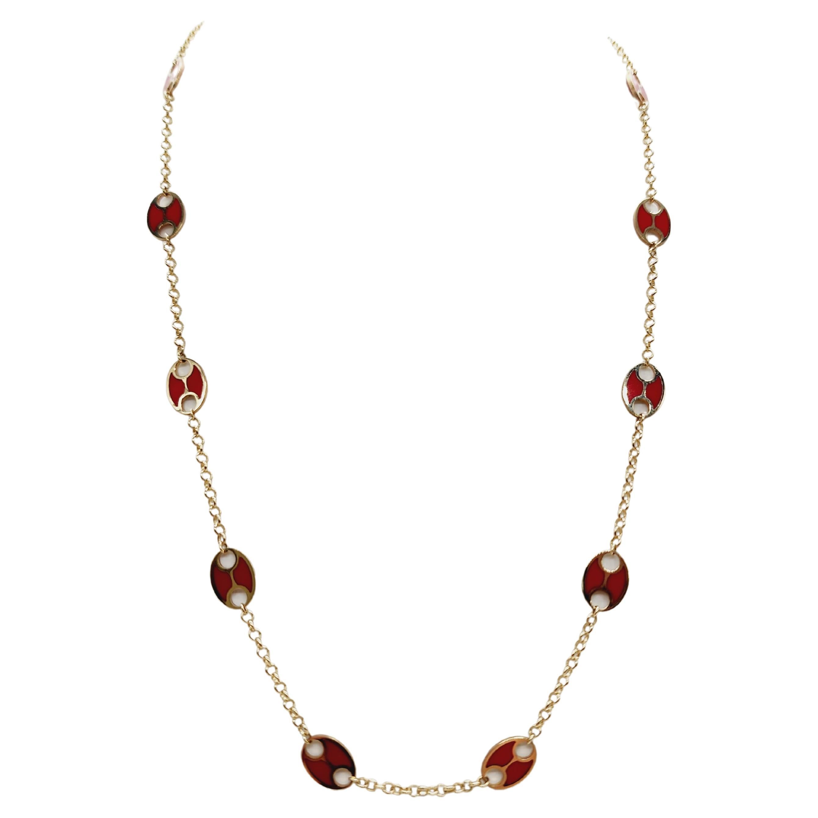 Turquoise Gem Yellow Gold Link Chain Necklace 16'' For Sale at 1stDibs