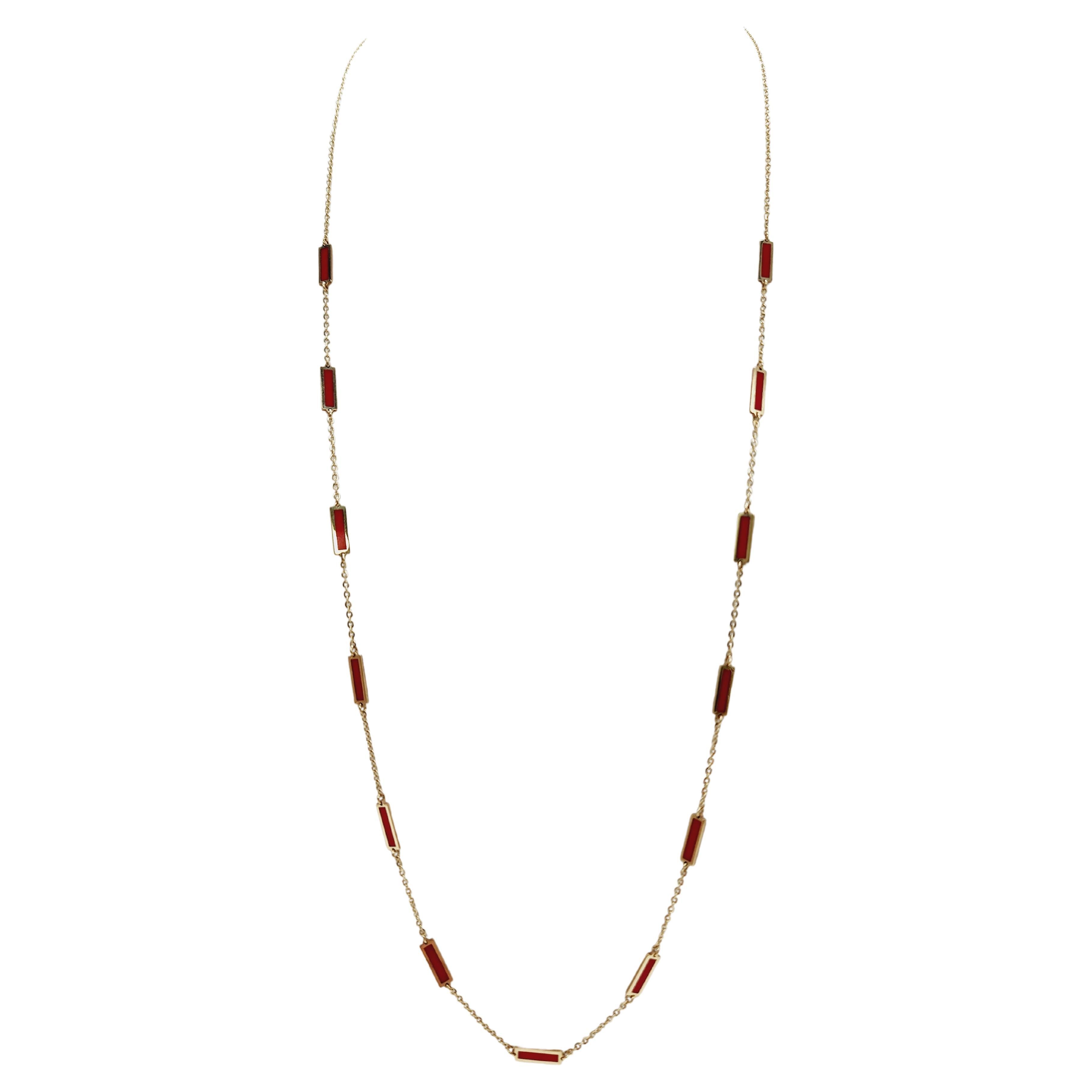 Red Coral Gem Yellow Gold Link Chain Necklace For Sale at 1stDibs