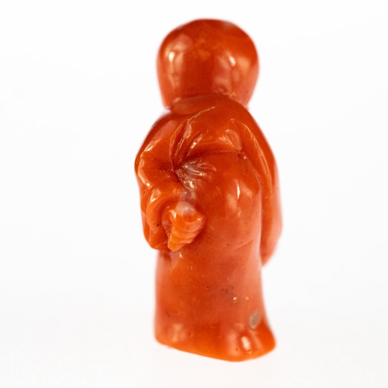 Red Coral Man Hand Carved Asian Art Home Decor Taiwan Statue Sculpture ...
