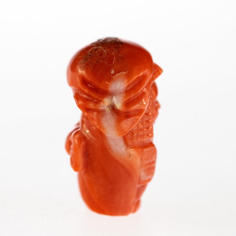 Red Coral Peasant Hand Carved Asian Art Home Decor Taiwan Statue ...