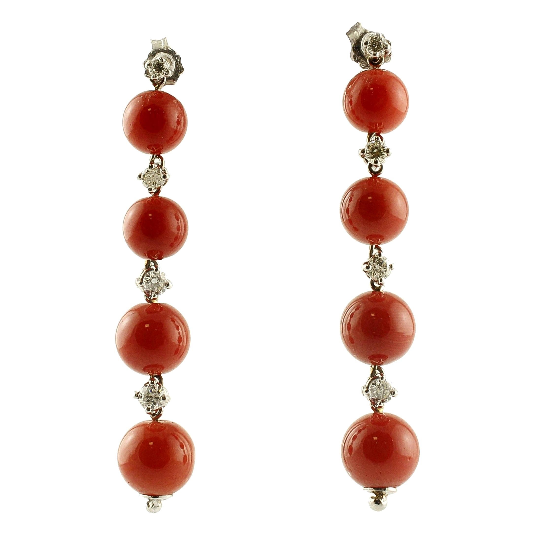 Vintage Natural Red Coral 14 Karat Gold Dangle Earrings For Sale at ...