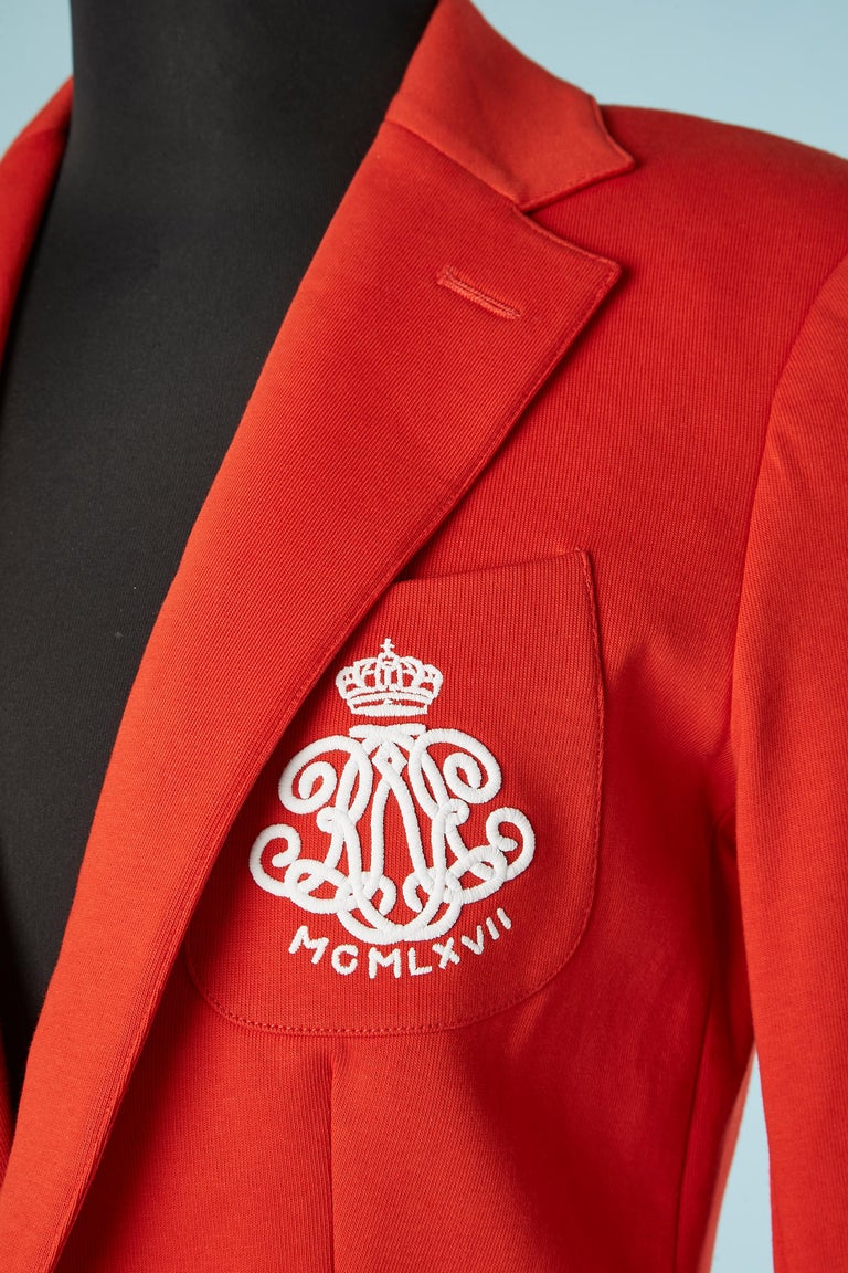 Red cotton jersey single-breasted blazer Ralph Lauren For Sale at 1stDibs
