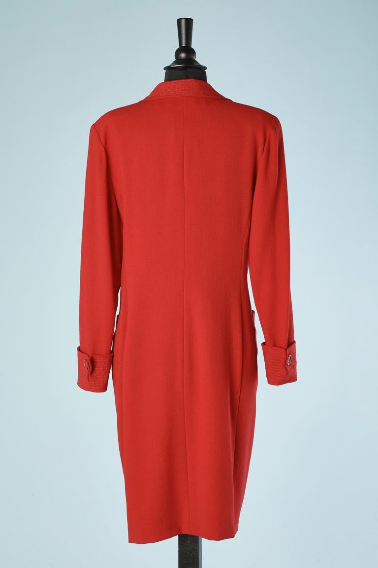 Red crêpe cocktail dress with gold metal "V" on both pockets Valentino ...