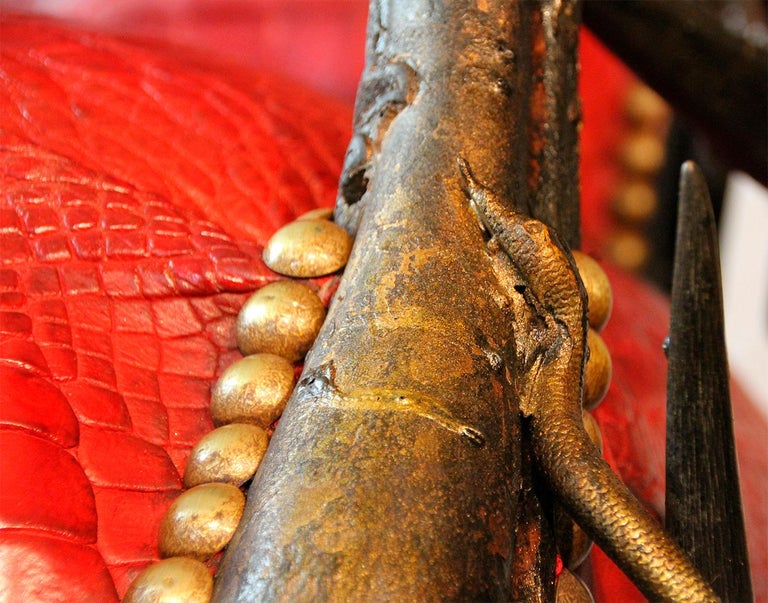Red Alligator Armchair with Kudu Horns For Sale at 1stDibs