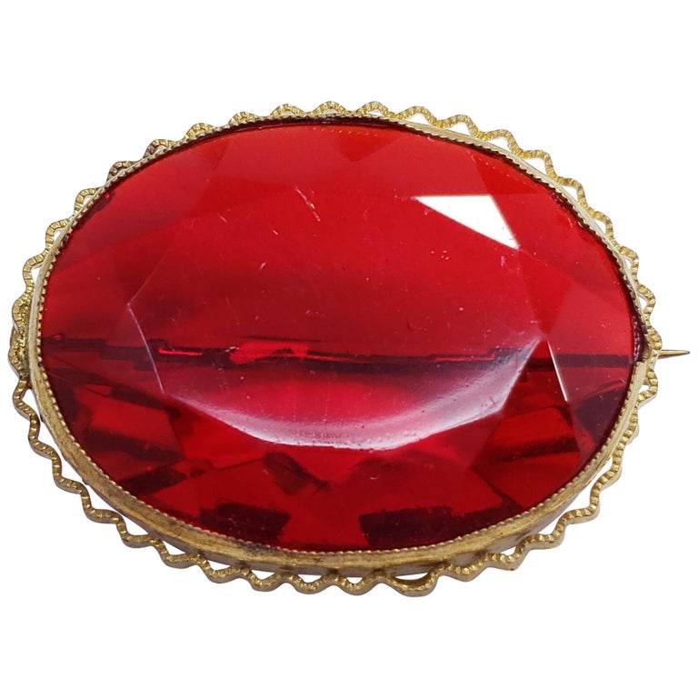 Red Crystal Open Back Victorian Pin Brooch in Decorative Bezel For Sale ...