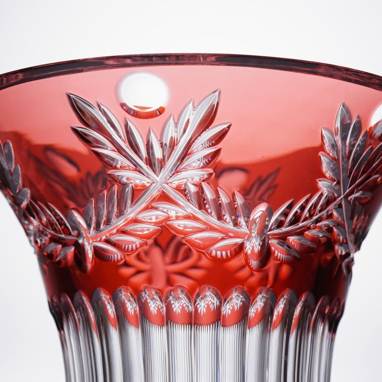 Red Crystal Vase Pompadour Collection with Clear Crystal Foot For Sale ...