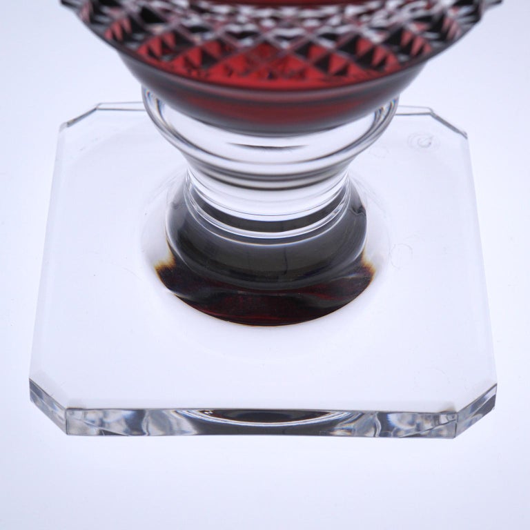 Red Crystal Vase Pompadour Collection with Clear Crystal Foot For Sale ...