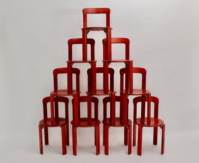 Mid Century Modern Red Beech Vintage Dining Chairs by Bruno Rey 1970s ...