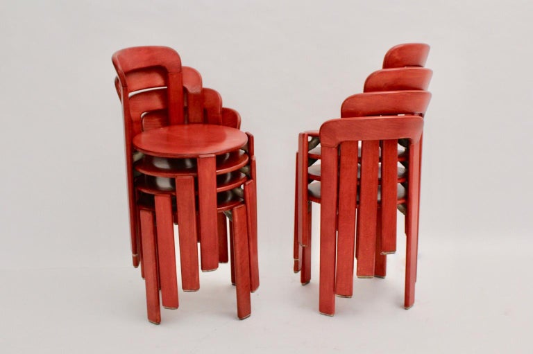 Mid Century Modern Red Beech Vintage Dining Chairs by Bruno Rey 1970s ...