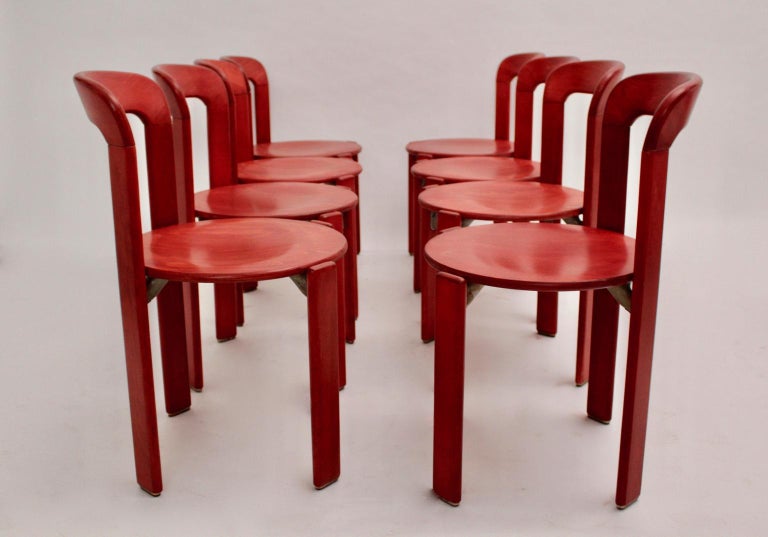 Mid Century Modern Red Beech Vintage Dining Chairs by Bruno Rey 1970s ...