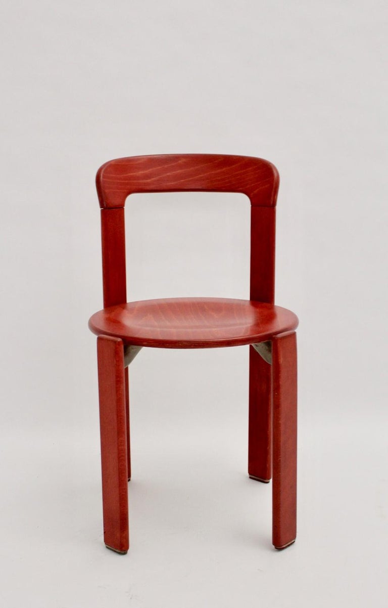 Mid Century Modern Red Beech Vintage Dining Chairs by Bruno Rey 1970s ...