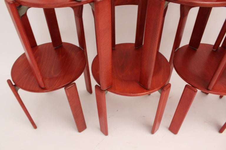 Mid Century Modern Red Beech Vintage Dining Chairs by Bruno Rey 1970s ...