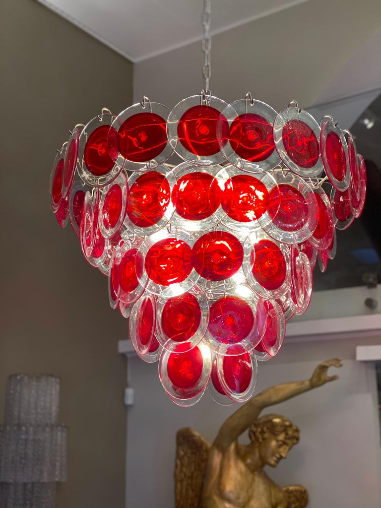 Red Disc Striking Murano Chandelier For Sale at 1stDibs