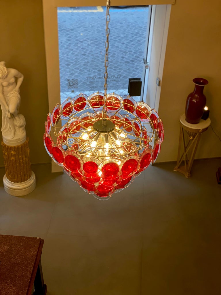 Red Disc Striking Murano Chandelier For Sale at 1stDibs