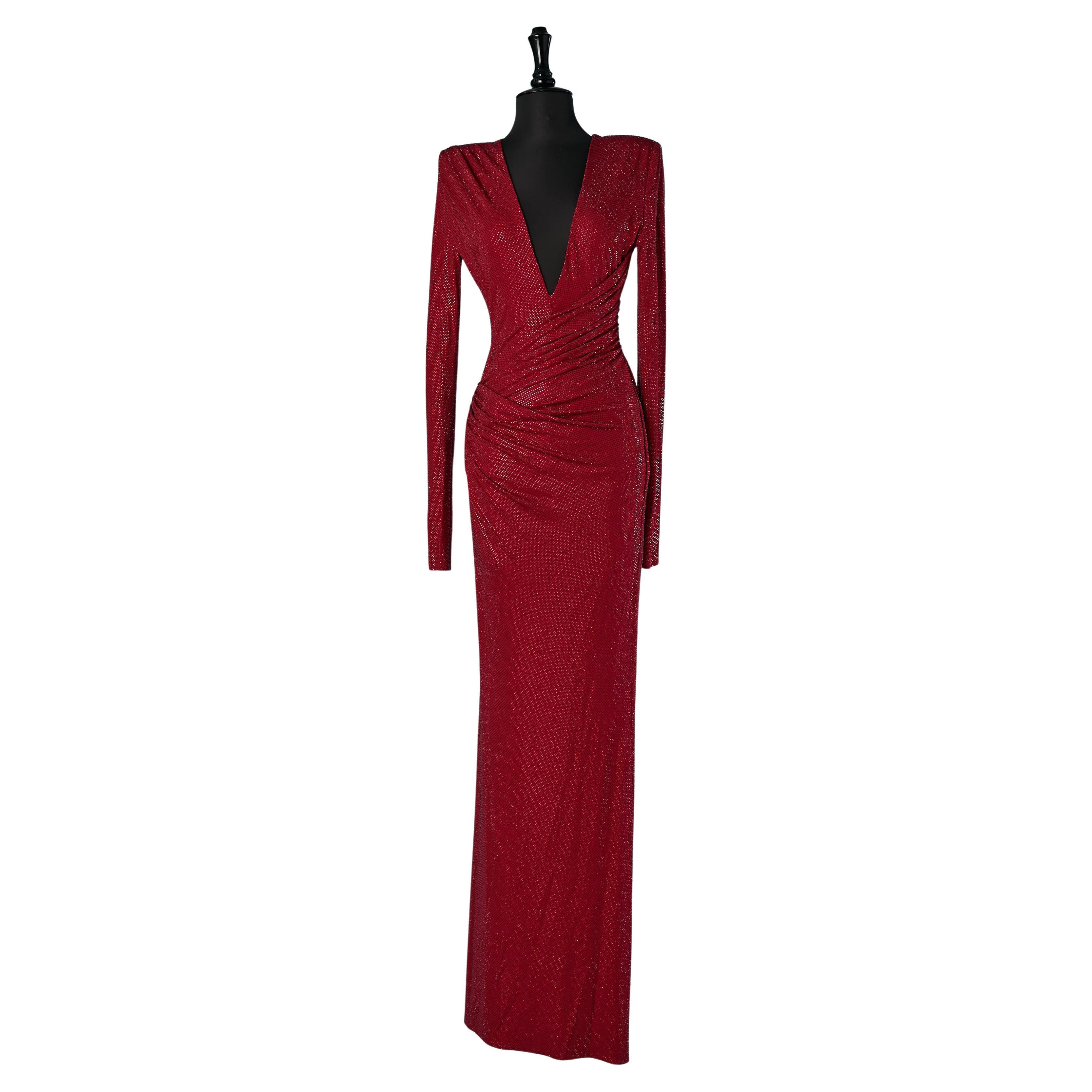 1970s John Kloss red dress with slash and high slit For Sale at 1stDibs