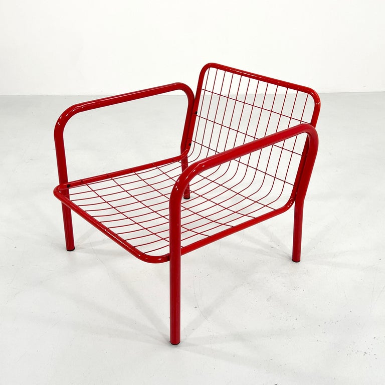 Red Easy Chair in Metal with Cushions, 1970s For Sale at 1stDibs