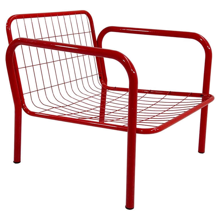 Red Easy Chair in Metal with Cushions, 1970s For Sale at 1stDibs