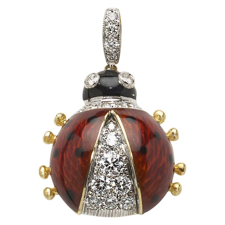 Red Enamel and Diamond Ladybird Pendant For Sale at 1stDibs