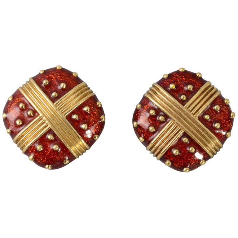 Red Enamel Gold Earrings For Sale at 1stDibs