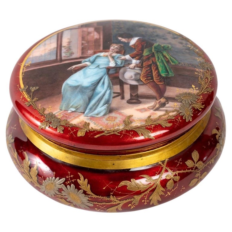 Red Enamel Jewellery Box, Art Nouveau For Sale at 1stDibs