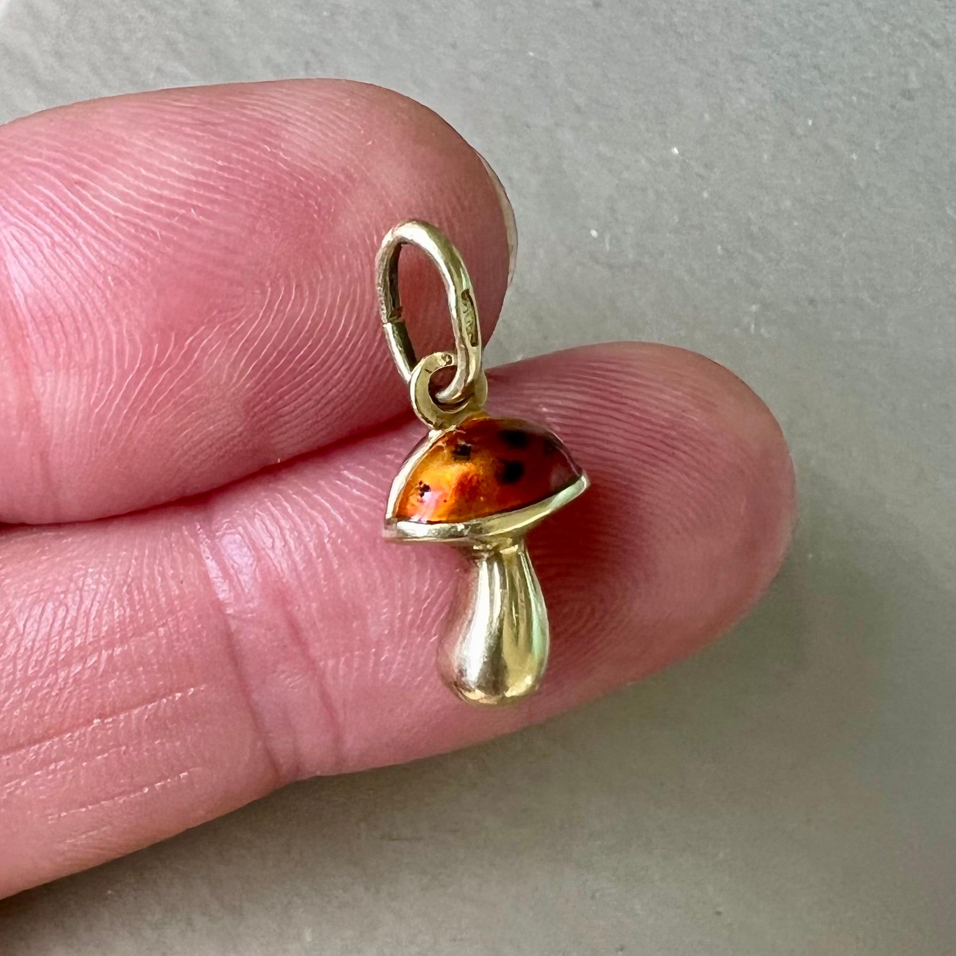 Red Enamel Toadstool Mushroom Vintage 14K Gold Charm Pendant For Sale ...