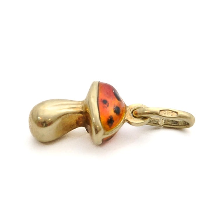 Red Enamel Toadstool Mushroom Vintage 14K Gold Charm Pendant For Sale ...