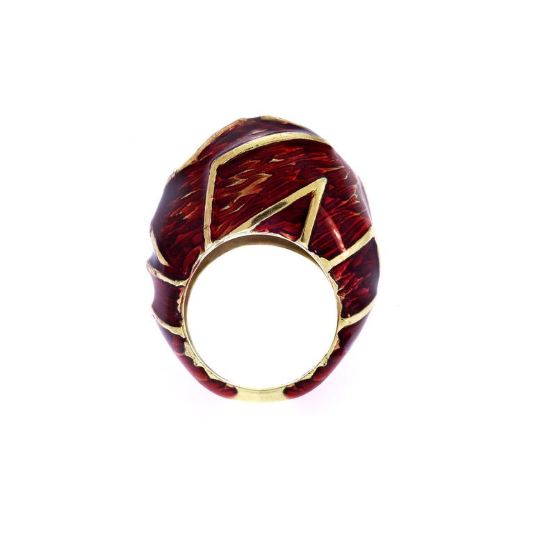 Red Enamel Yellow Gold Cocktail Ring For Sale at 1stDibs