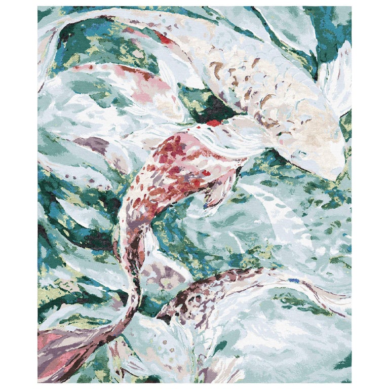 Red Fish - Animalistic Contemporary Hand Knotted Wool Silk Rug For Sale ...